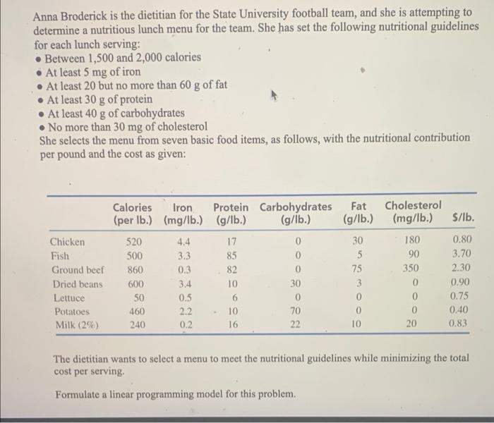 Solved Anna Broderick is the dietitian for the State | Chegg.com