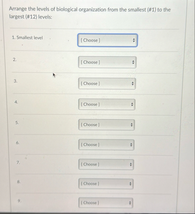 Solved Arrange the levels of biological organization from | Chegg.com