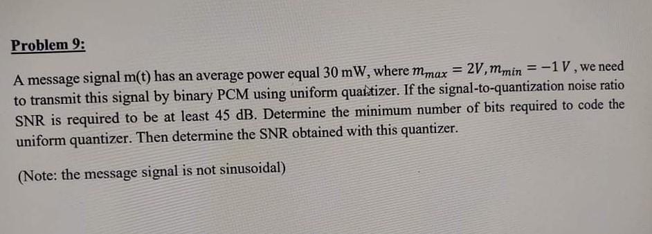 Solved Problem 9: A message signal m(t) has an average power | Chegg.com