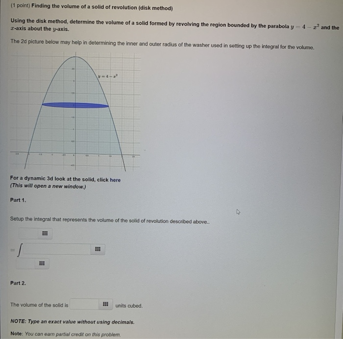 Solved (1 point) Finding the volume of a solid of revolution | Chegg.com