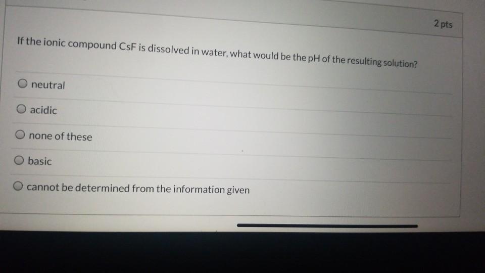 Solved 2 pts If the ionic compound CsF is dissolved in | Chegg.com