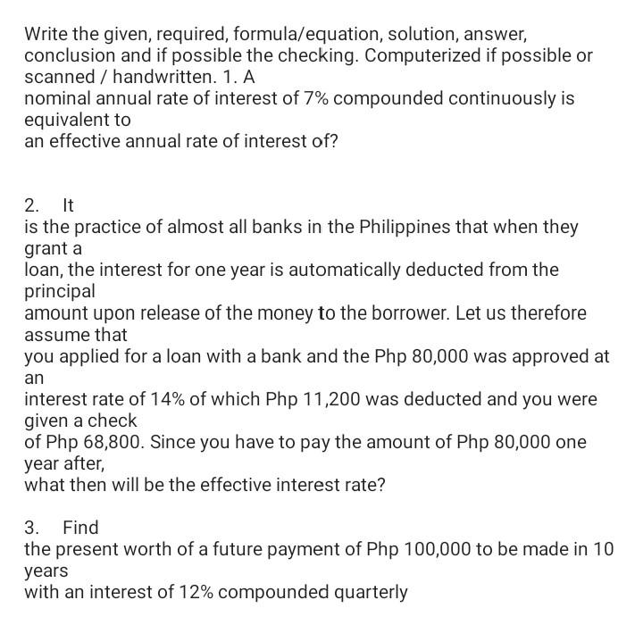 Solved Write the given, required, formula/equation, | Chegg.com