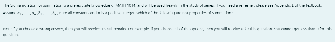 Solved The Sigma notation for summation is a prerequisite | Chegg.com