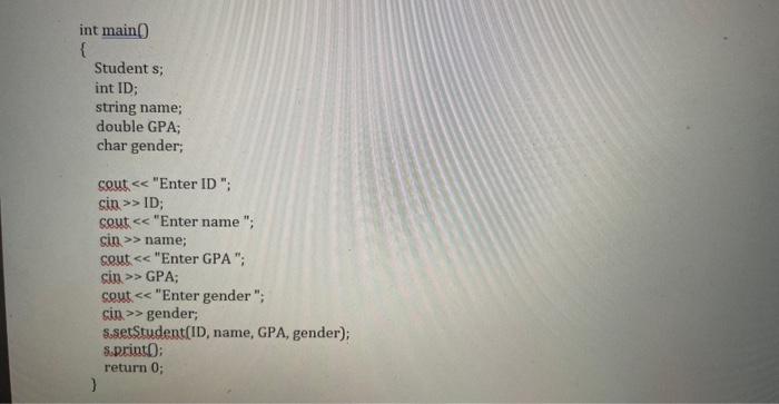 Solved 1. Using the below class and main function, create | Chegg.com