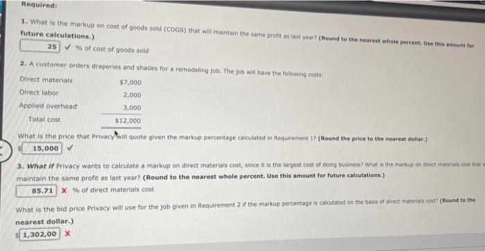 Solved Markup on Cost, Job Pricing Privacy Window and Wall | Chegg.com