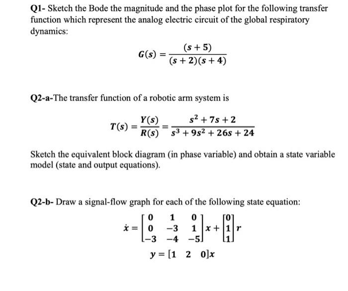 Solved Q1- Sketch the Bode the magnitude and the phase plot | Chegg.com