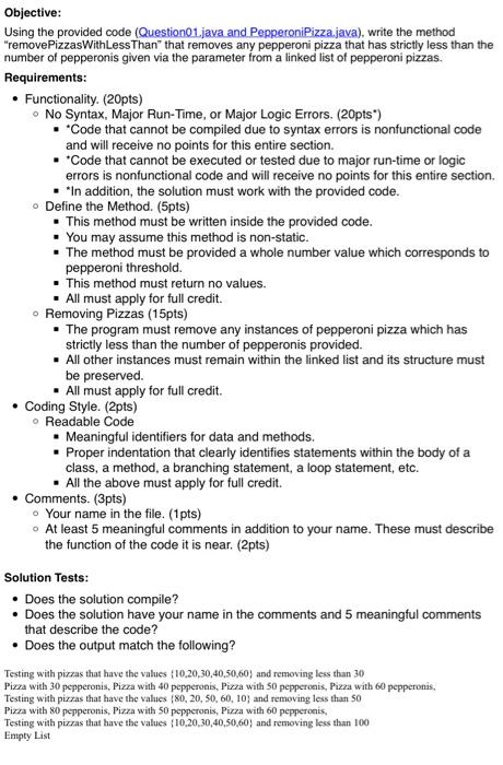 Solved Objective: Using the provided code (Question01.java | Chegg.com