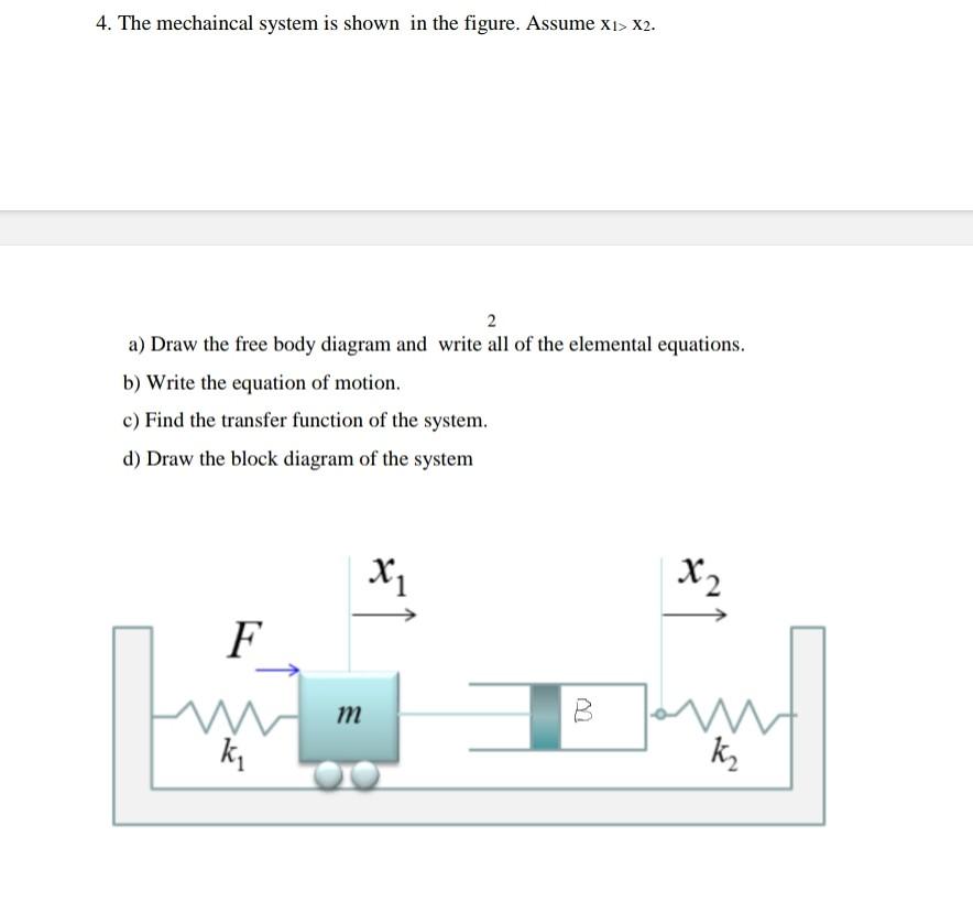 Solved 4. The mechaincal system is shown in the figure. | Chegg.com