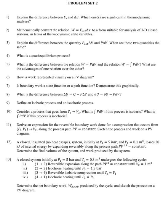 Solved 1) Explain the difference between E, and ΔE. Which | Chegg.com