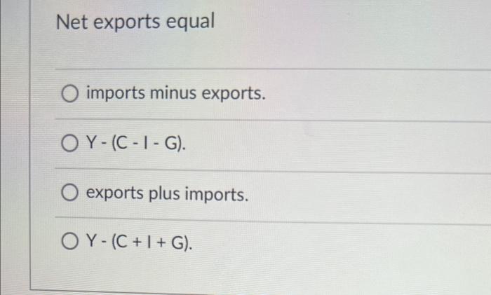 Solved Net exports equal imports minus exports. Y−(C−I−G). | Chegg.com