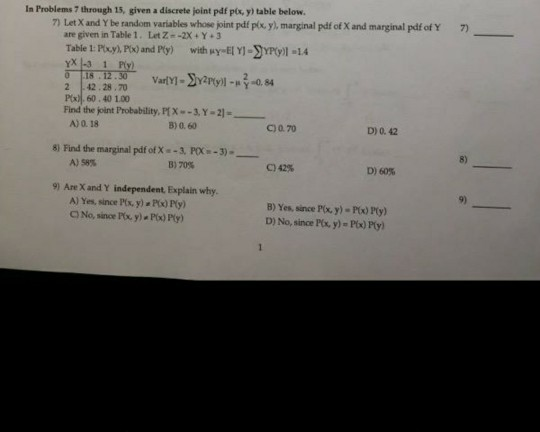 Solved In Problems 7 through 15, given a discrete joint pdf | Chegg.com