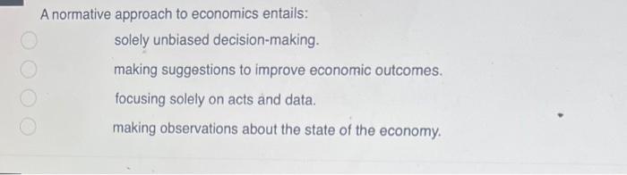 Solved A normative approach to economics entails: solely | Chegg.com