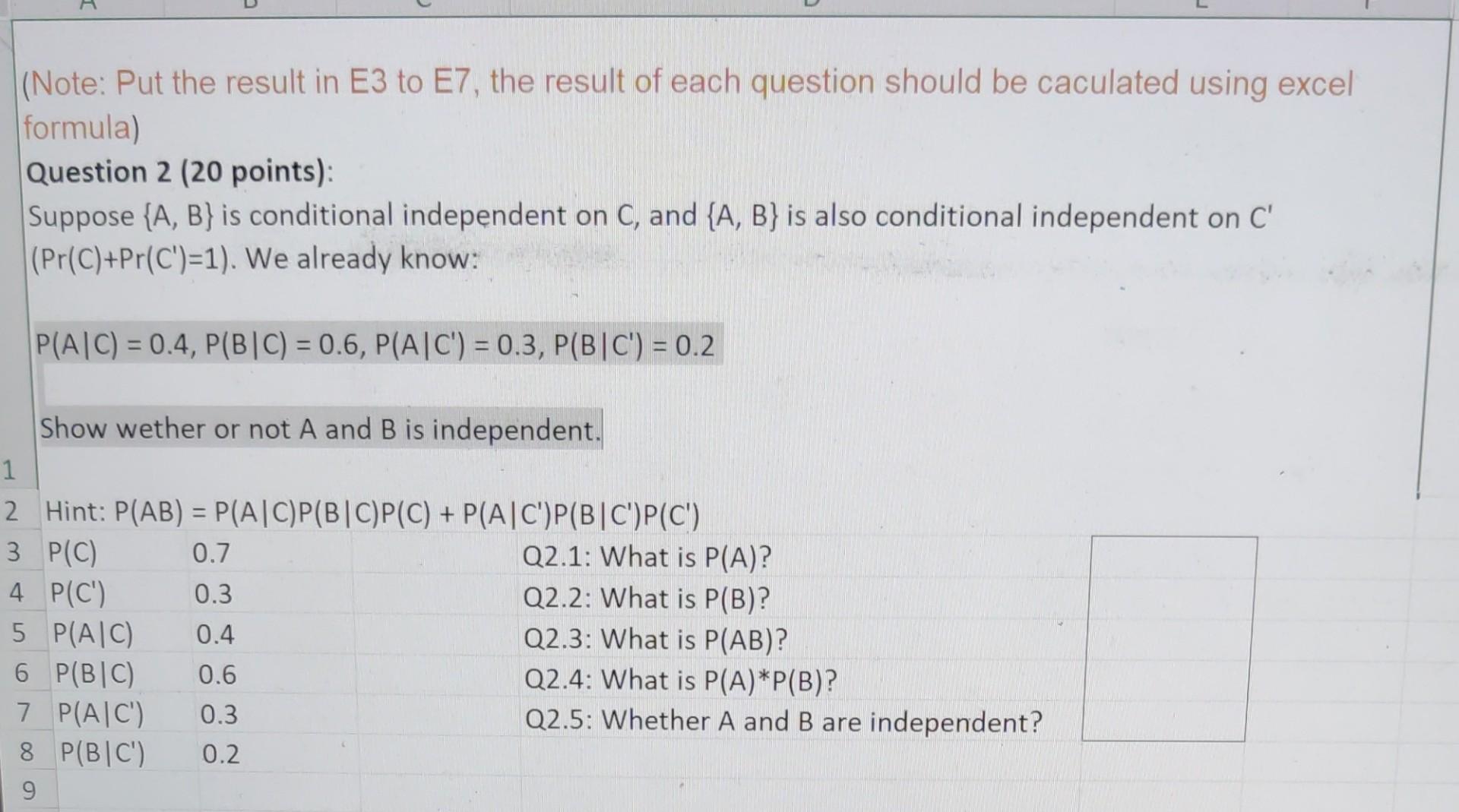 Solved (Note: Put the result in E3 to E7, the result of each | Chegg.com