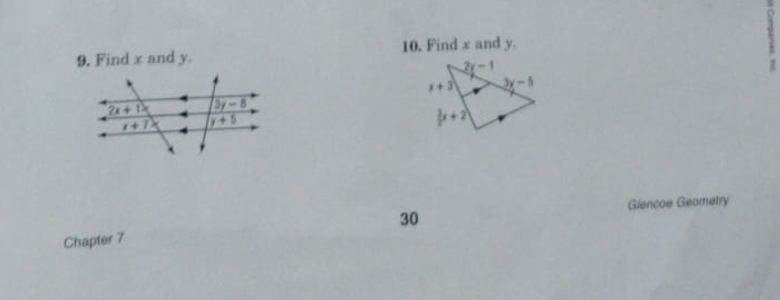 Solved Find x ﻿and y.30Find x ﻿and y.Gilencoe GeomatyChapter | Chegg.com
