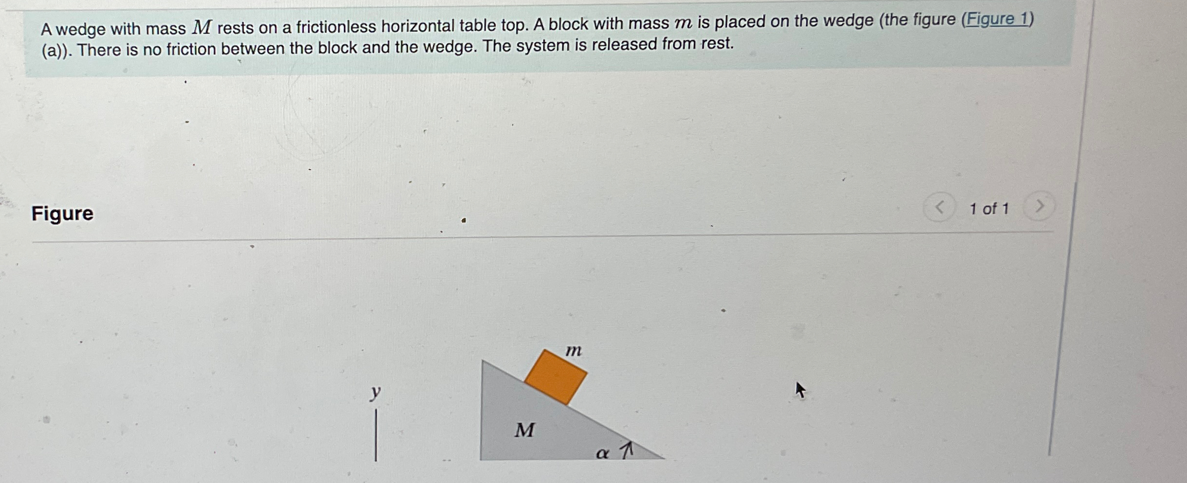 A wedge with mass M ﻿rests on a frictionless | Chegg.com