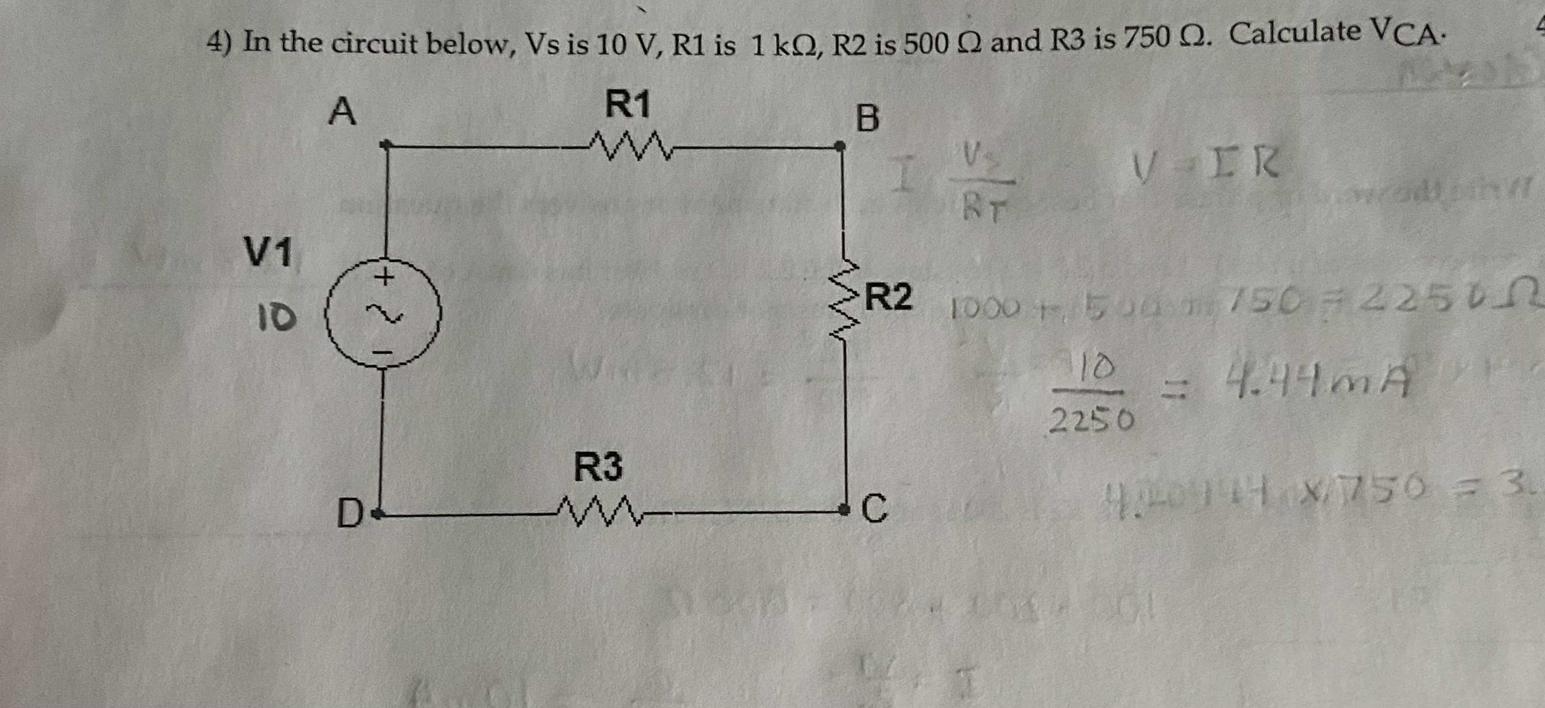 Solved In the circuit below, Vs is 10V,R1 ﻿is 1kΩ,R2 ﻿is | Chegg.com