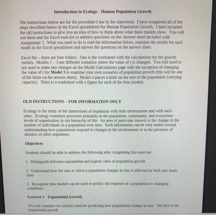 Introduction to Ecology - Human Population Growth The | Chegg.com