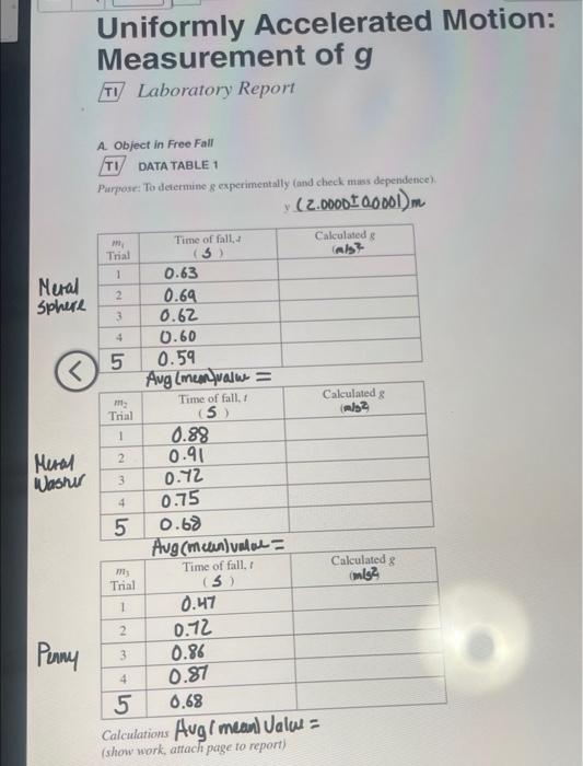 Solved Uniformly Accelerated Motion: Measurement of g II | Chegg.com