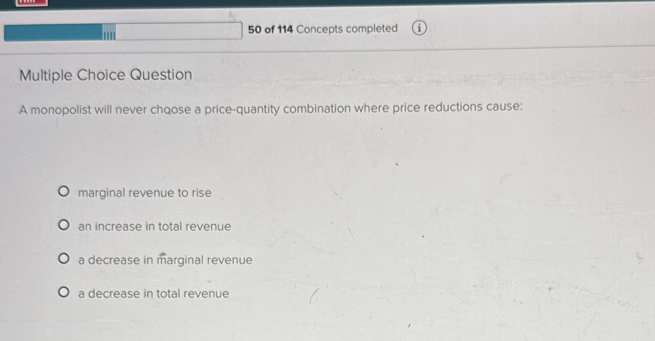 Solved 50 ﻿of 114 ﻿Concepts completedMultiple Choice | Chegg.com