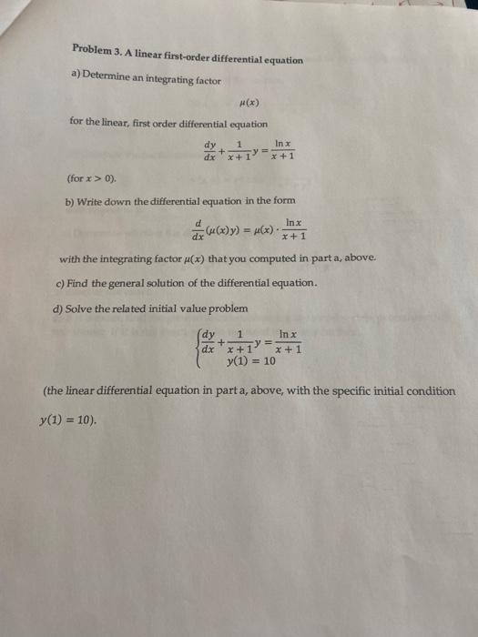 Solved Problem 3. A linear first-order differential equation | Chegg.com