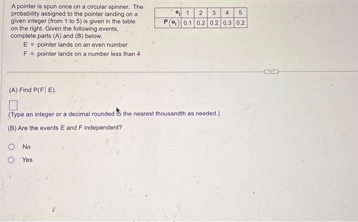 Solved A pointer is spun once on a circular spinner. The | Chegg.com