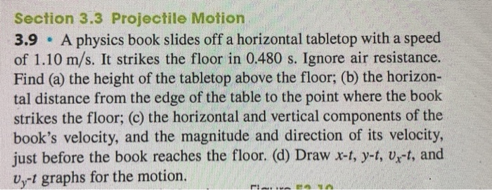 Solved Section 3.3 Projectile Motion 3.9 . A physics book | Chegg.com