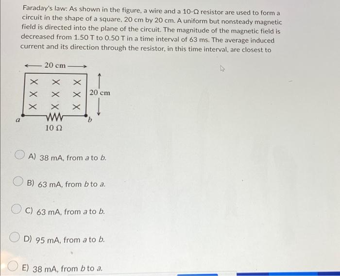 Solved Faraday's law: As shown in the figure, a wire and a | Chegg.com