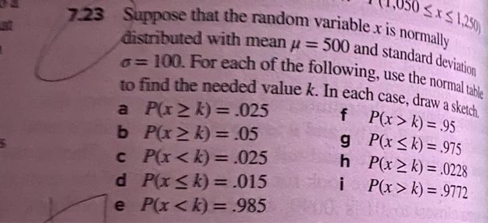 Solved 723 Suppose that the random variable x is normally | Chegg.com