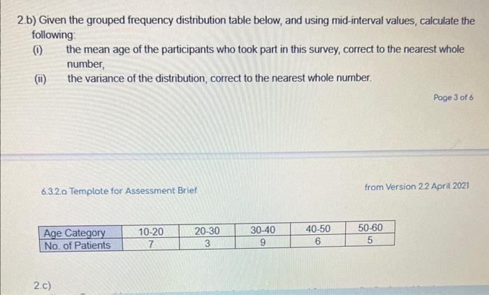 Solved 2.b) Given the grouped frequency distribution table | Chegg.com