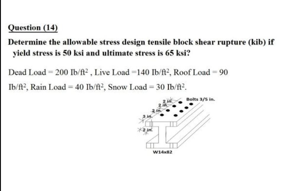 Solved Question (14) Determine the allowable stress design | Chegg.com