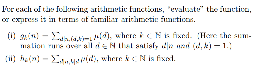 Solved For each of the following arithmetic functions, | Chegg.com