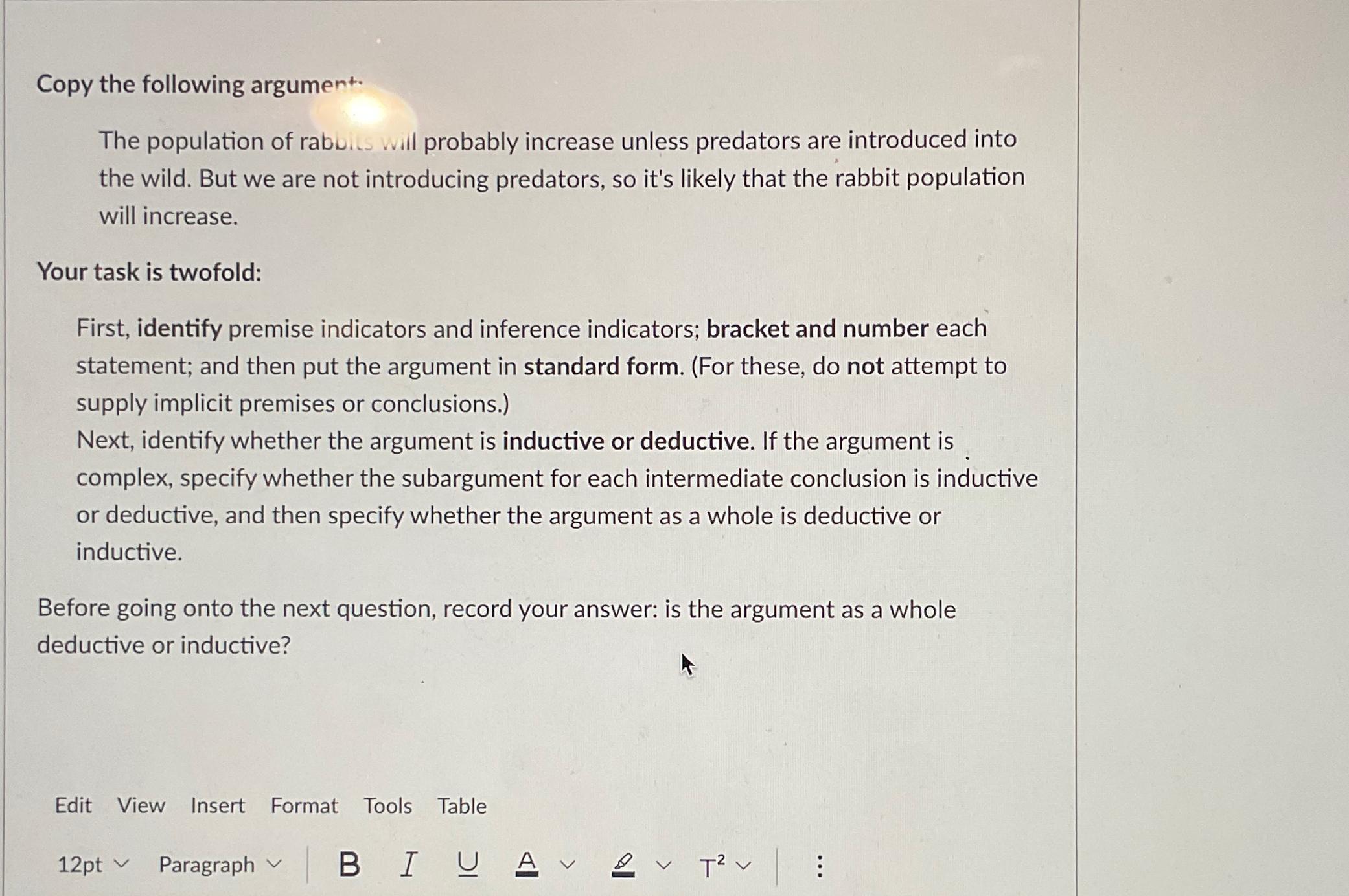 Solved Copy the following argument.The population of rabilis | Chegg.com