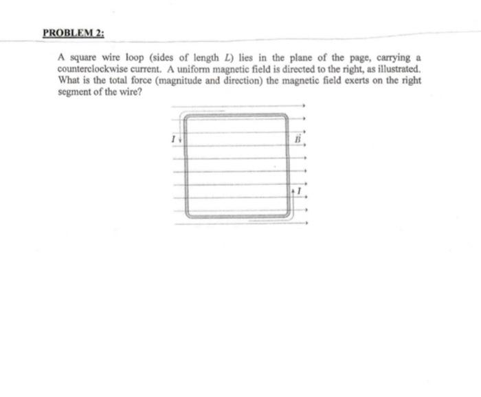 Solved PROBLEM 2: A square wire loop (sides of length L) | Chegg.com