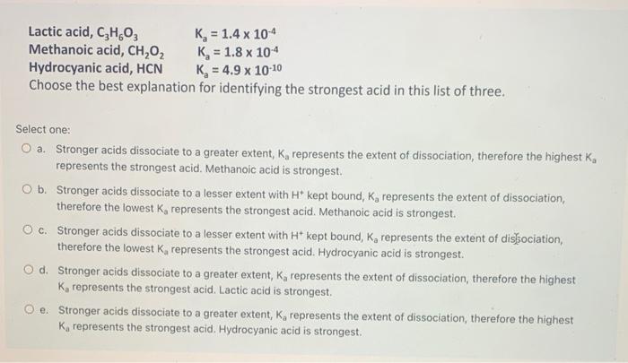 Solved Lactic acid, C3H6O3 Methanoic acid, CH2O2 Hydrocyanic | Chegg.com