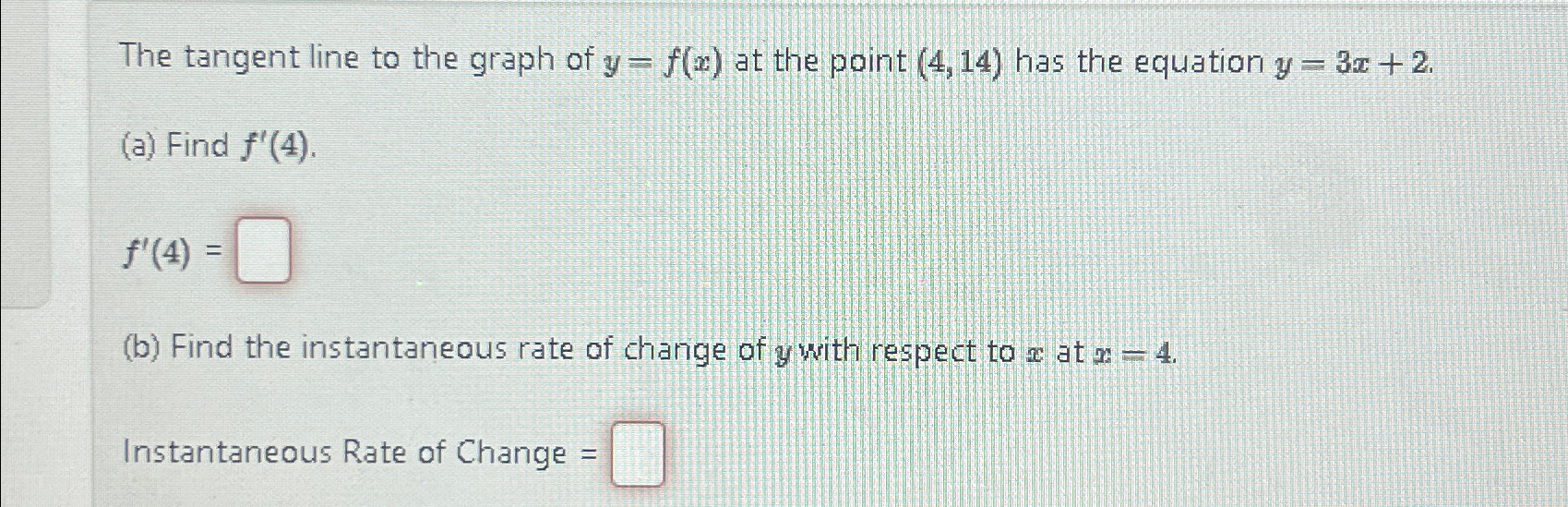 Solved The tangent line to the graph of y=f(x) ﻿at the point | Chegg.com