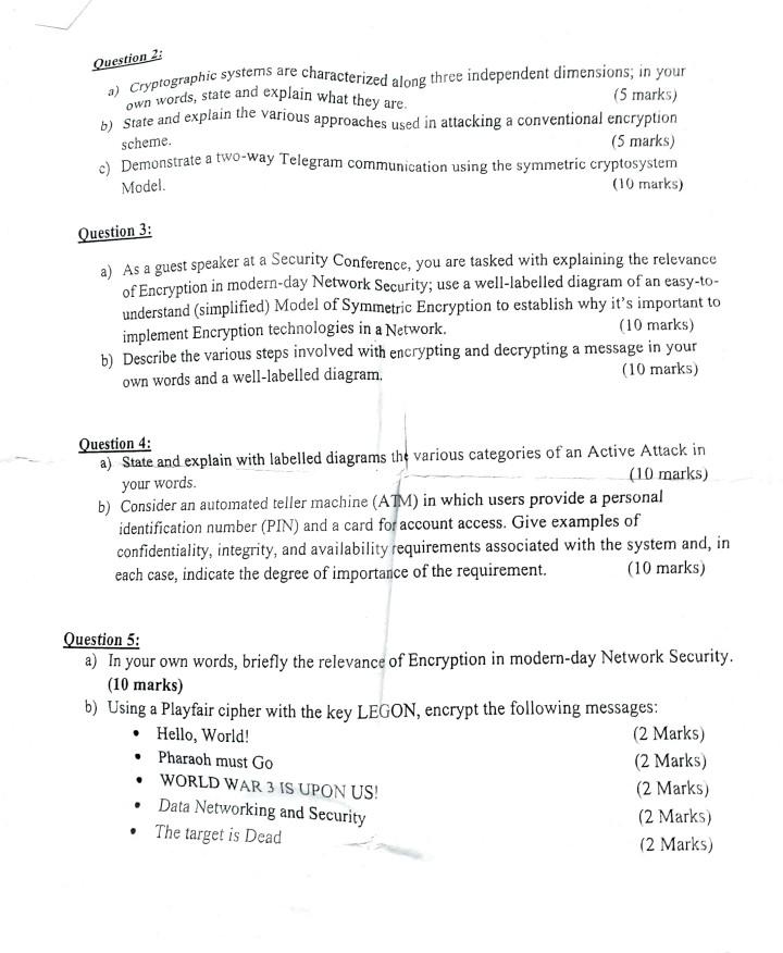 Solved Question 2: a) Cryptographic systems are | Chegg.com
