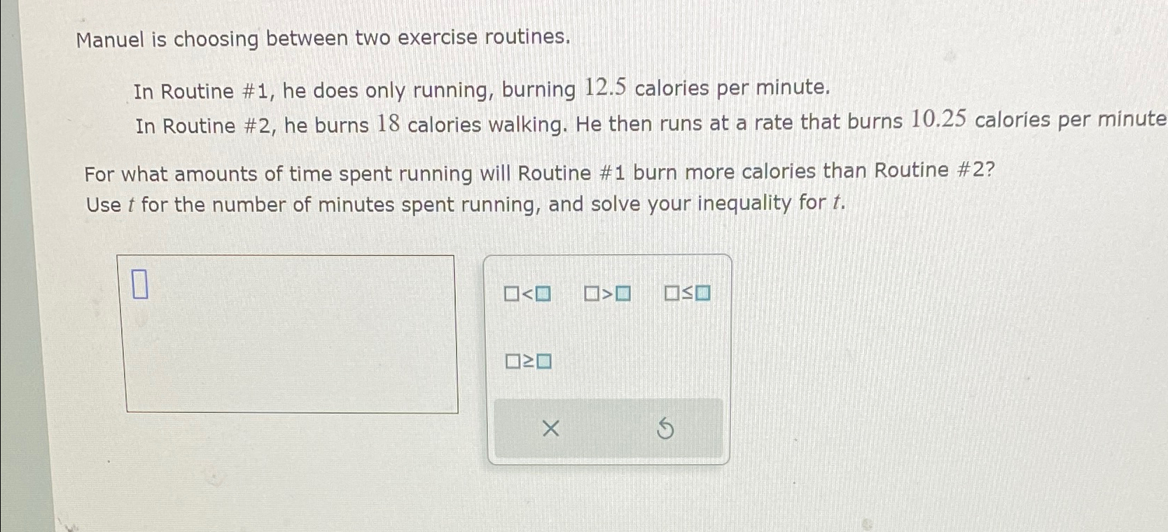 Solved Manuel is choosing between two exercise routines.In | Chegg.com