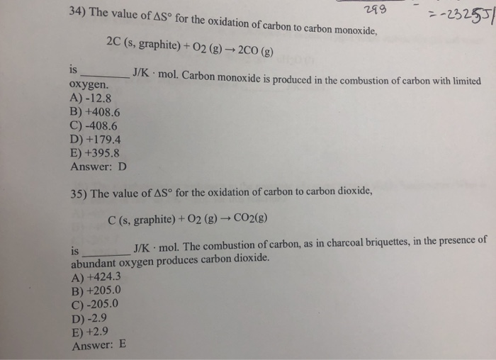 Solved 34) The value of ASº for the oxidation of carbon to | Chegg.com