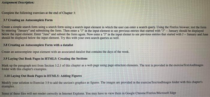 Solved Assignment Description: Complete the following | Chegg.com
