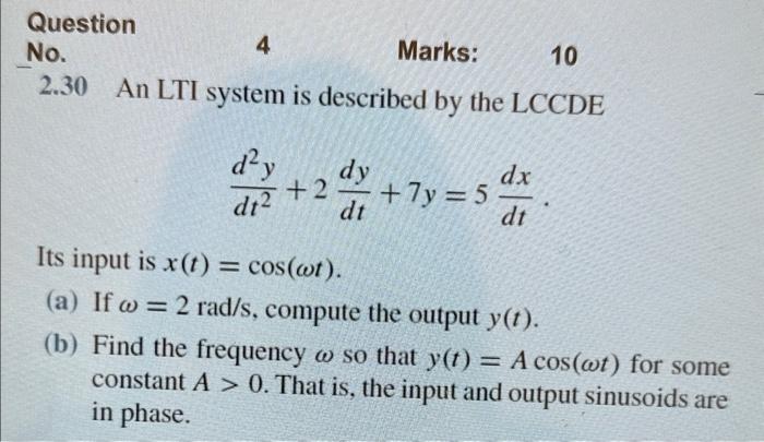 Solved 2.30 An LTI system is described by the LCCDE | Chegg.com