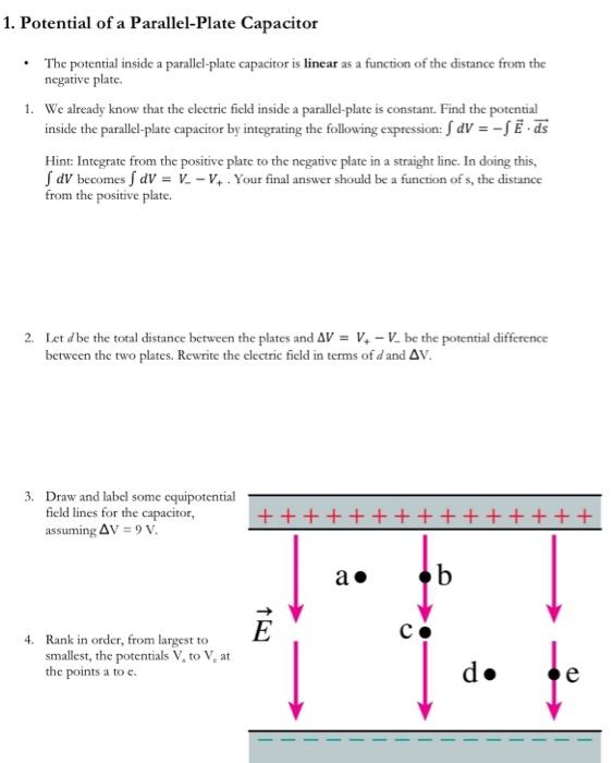 Solved 1. Potential of a Parallel-Plate Capacitor The | Chegg.com