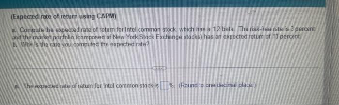 Solved (Expected rate of return using CAPM) a. Compute the | Chegg.com