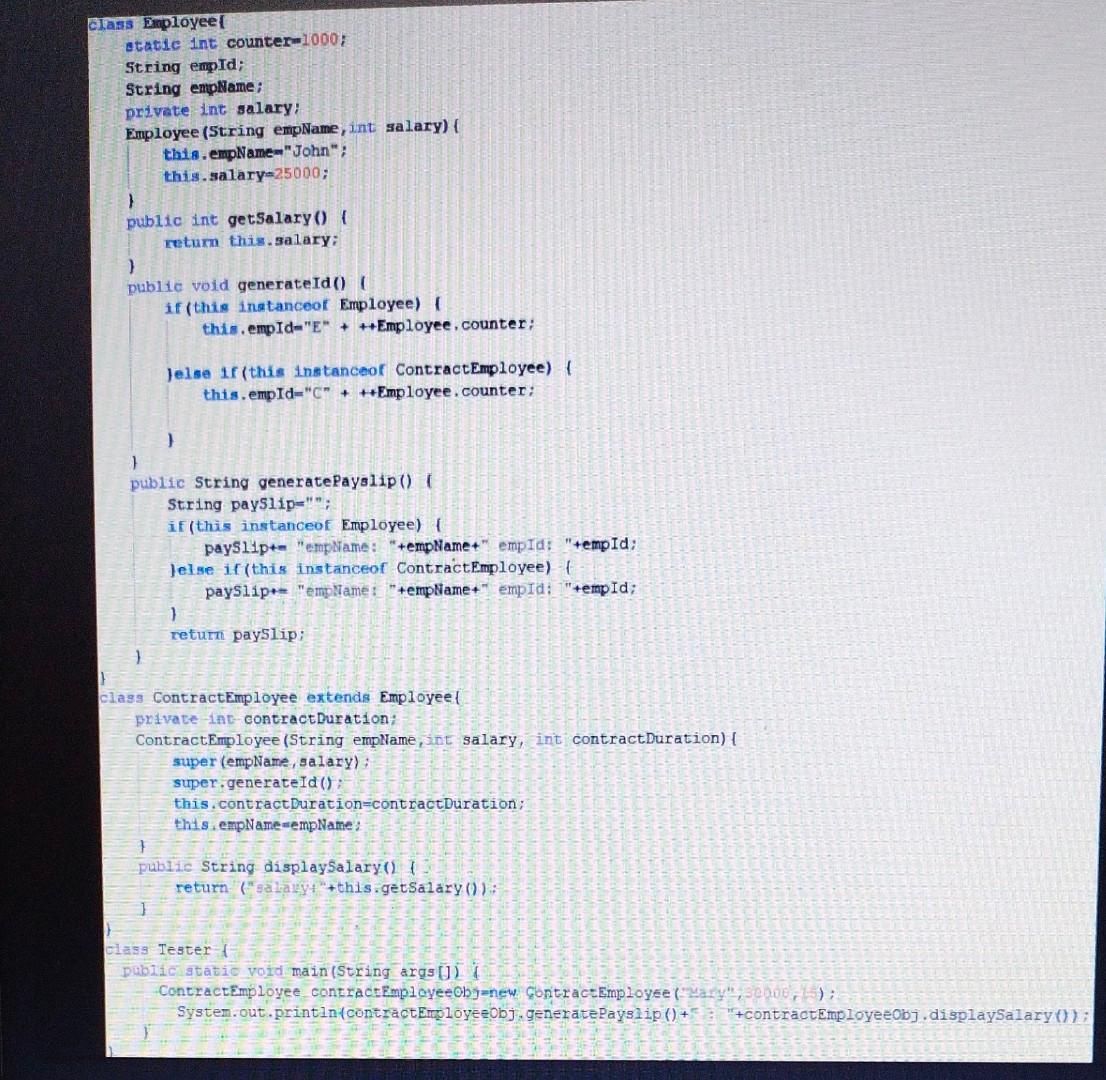 Solved Class Employee etatic int counter-1000; String empId; | Chegg.com