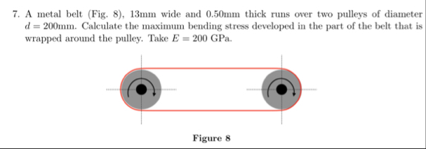 Solved A metal belt (Fig. 8), 13 ﻿mm wide and 0.50 ﻿mm thick | Chegg.com