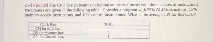 Solved 2- [6 points] The CPU design team is designing an | Chegg.com