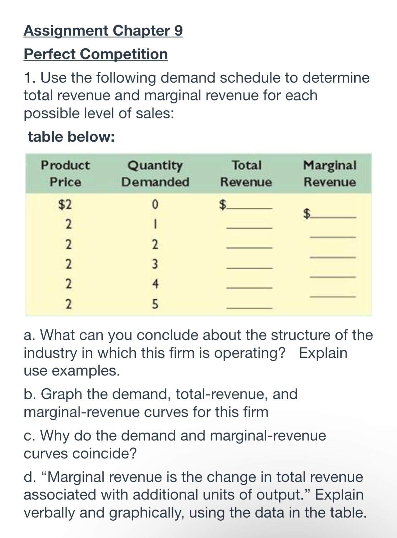 Solved Assignment Chapter 9Perfect CompetitionUse the | Chegg.com