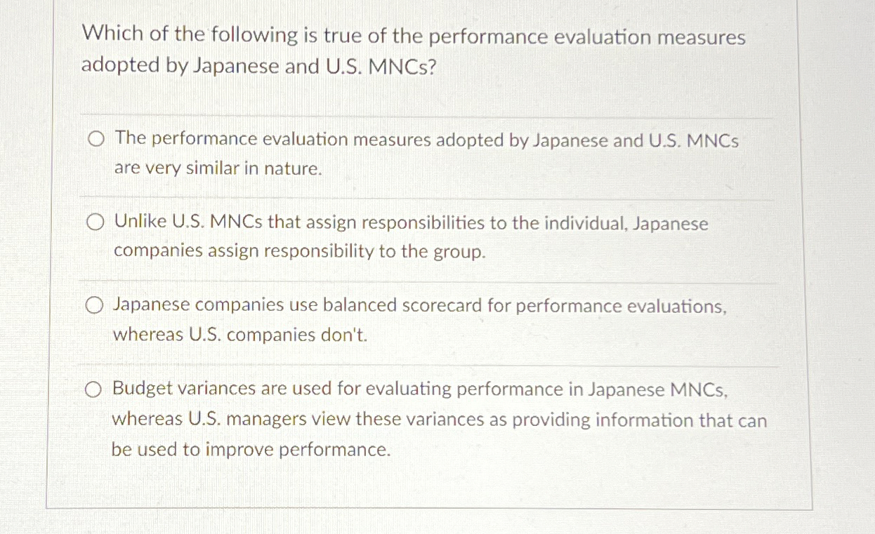 Solved Which of the following is true of the performance | Chegg.com