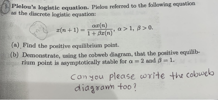 Solved elou's logistic equation. Pielou referred to the | Chegg.com