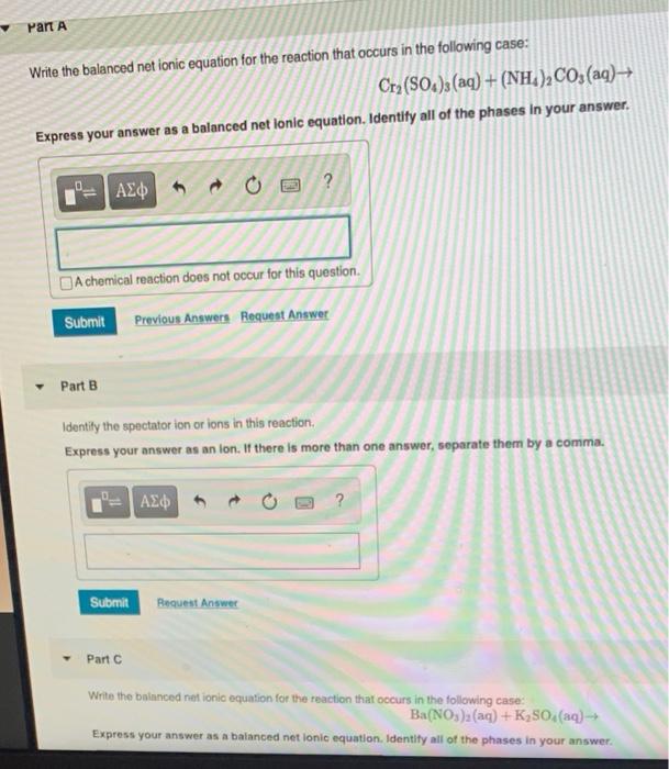 Solved Part A Predict whether each of the following | Chegg.com