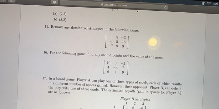 una instructure.com (a) (2,3) (b) (3,2) 15. Remove | Chegg.com